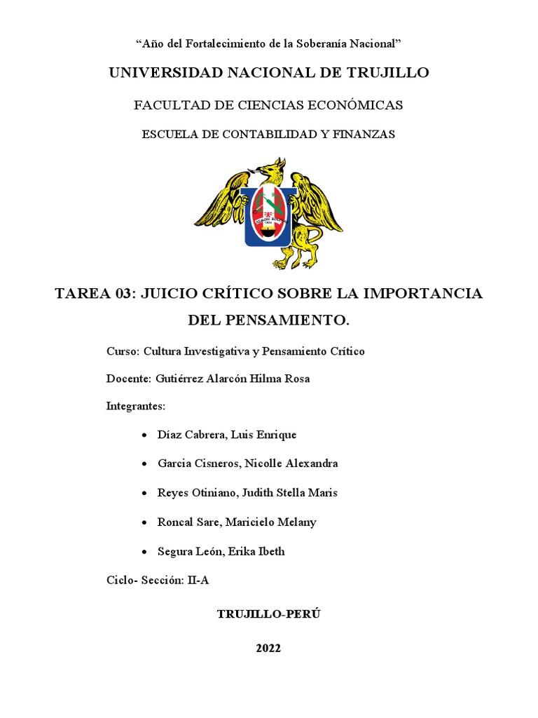 Tarea 03 - Juicio Crítico Sobre La Importancia Del Pensamiento. | PDF ...