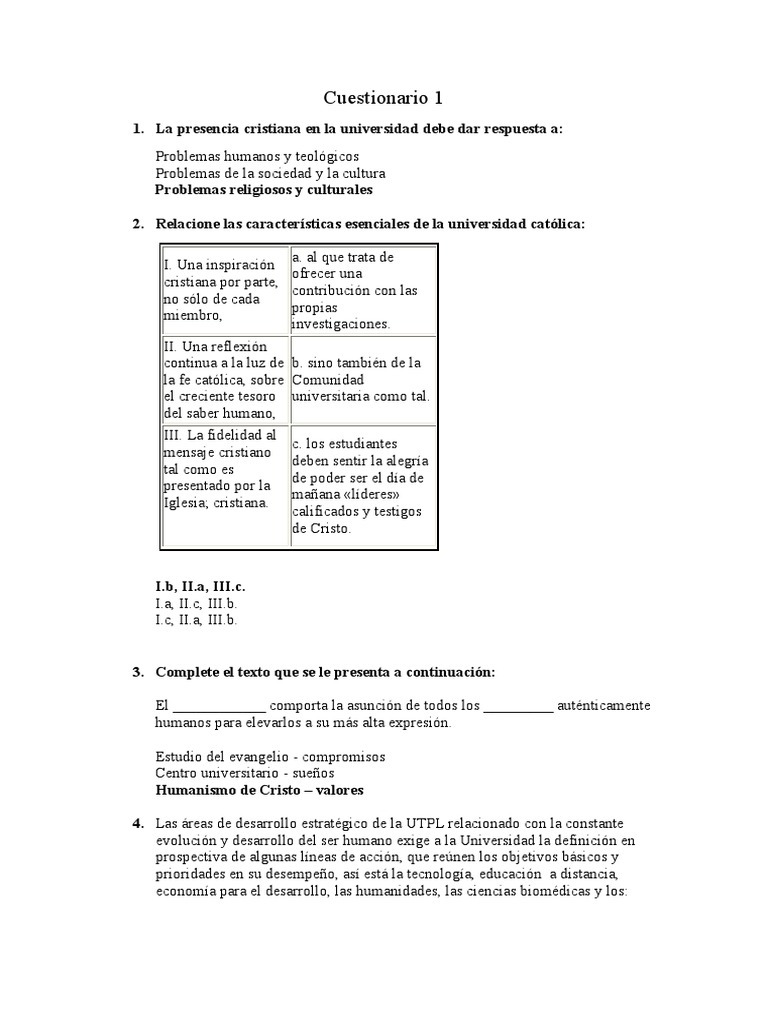 Cuestionario 1 y 2 | PDF | Jesús | Iglesia Católica