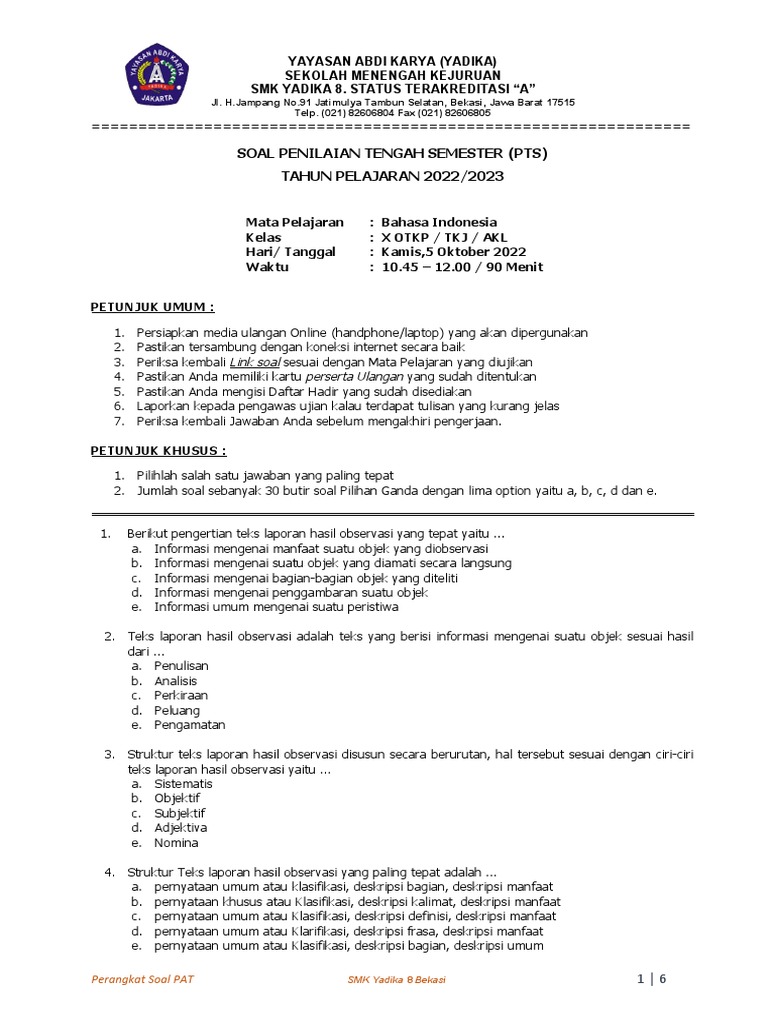 Soal Pts Kelas X | PDF | Seni & Disiplin Bahasa