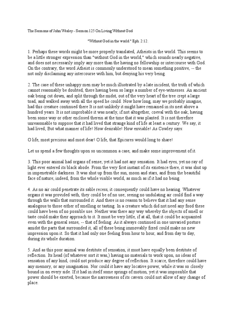 jOHN wESLEYS sPIRITUALITY Sermon 125 On Living Without God | PDF | God ...