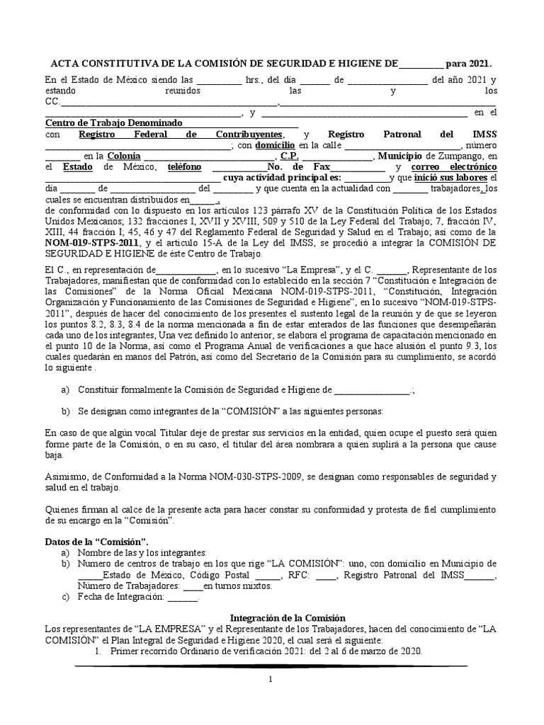 Acta Constitutiva Seguridad e Higiene | PDF | México | Gobierno