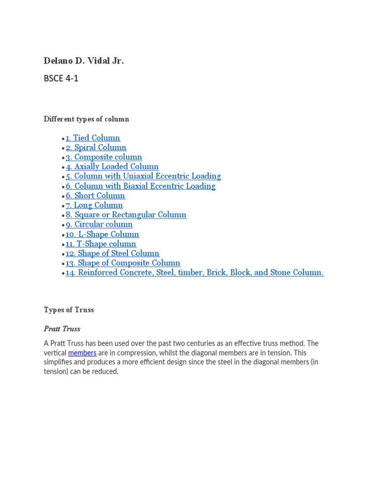Different Types of Column and Truss. | PDF | Truss | Column