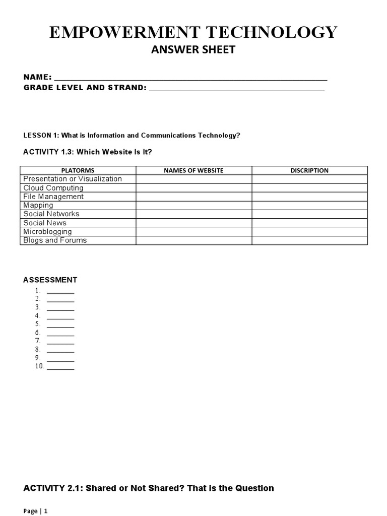 Empowerment Technology Answer Sheet | PDF | Websites | Information
