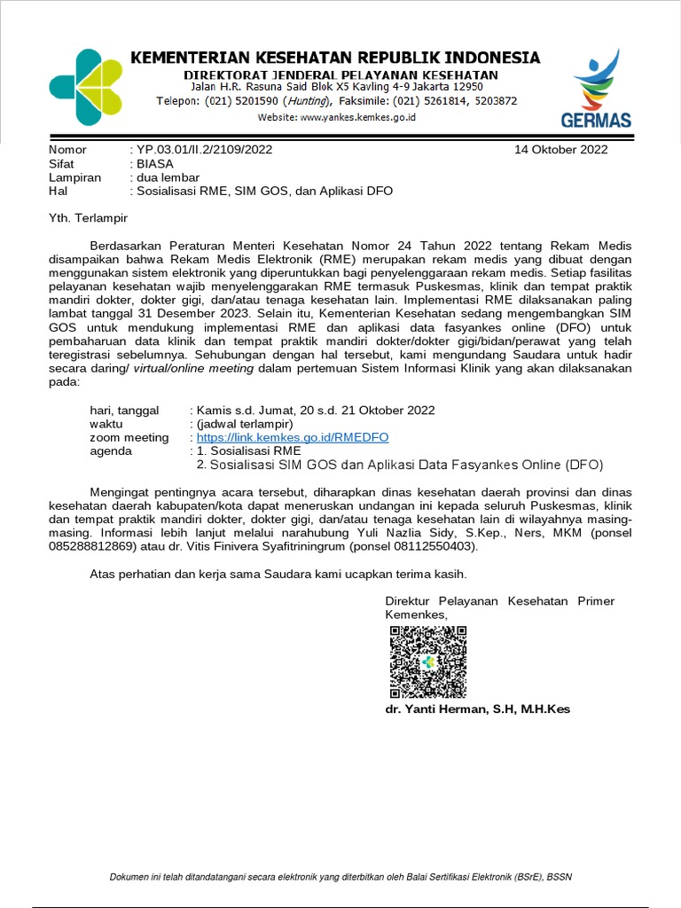 #Surat Undangan Sosialisasi RME-SIMGOS-DFO 20-21 Okt 2022 | PDF