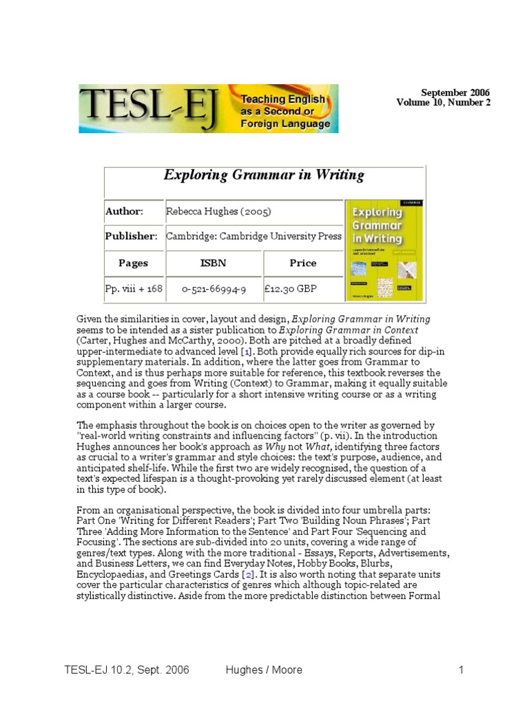 Exploring Grammar in Writing Article | PDF | Learning | Books