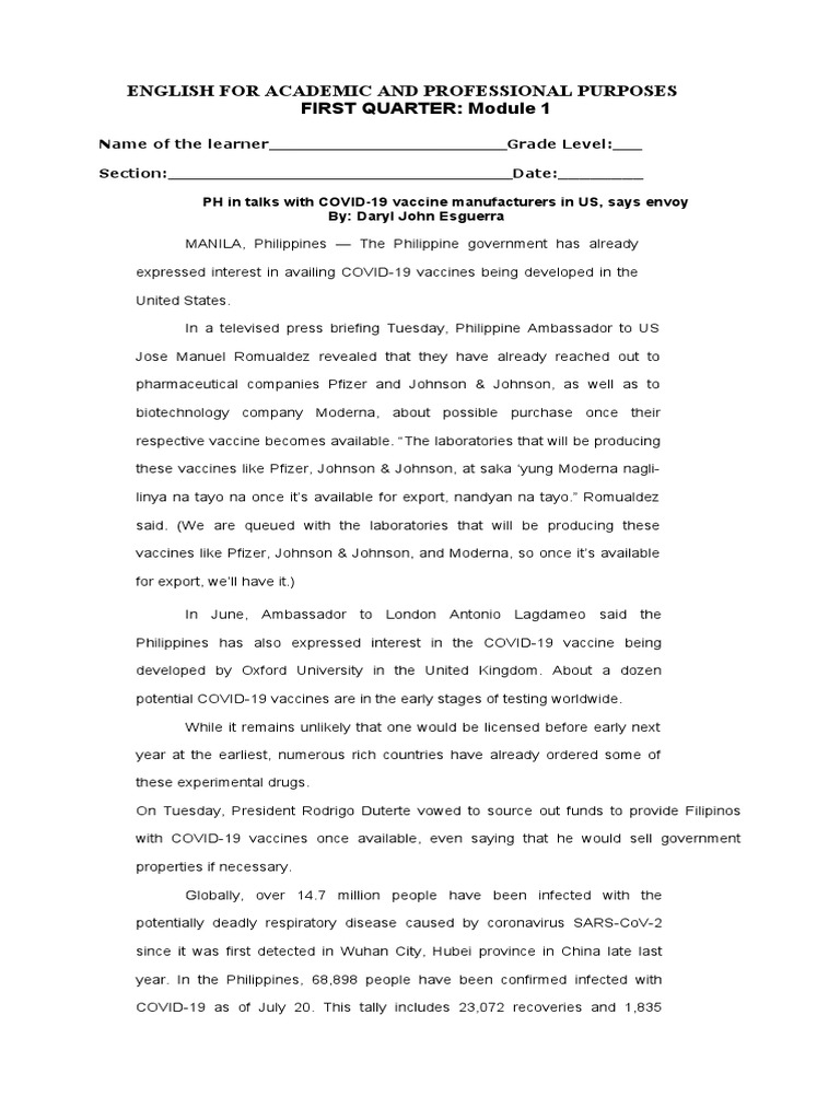 Eapp - Module 1 - Written Activity | PDF | Pfizer | Viral Respiratory ...