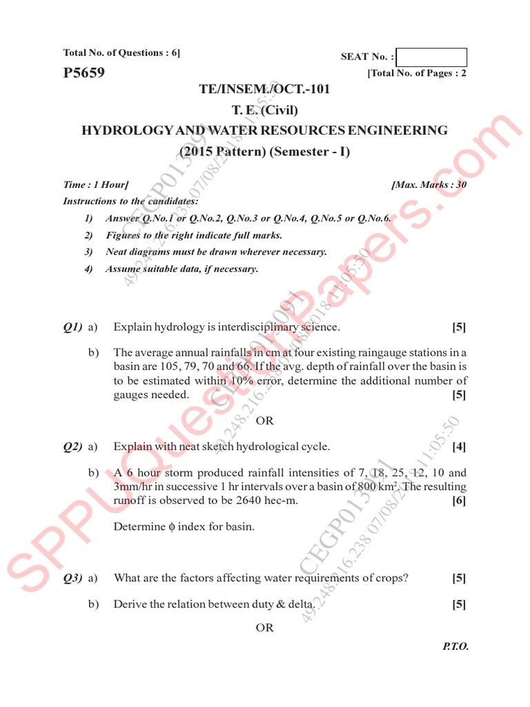 Be - Civil Engineering - Semester 5 - 2018 - August - Hydrology and ...