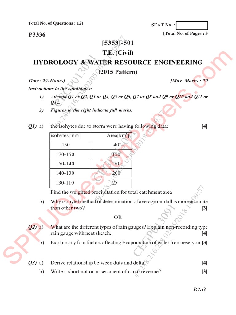 Be Civil Engineering Semester 5 2018 May Hydrology and Water Resource ...