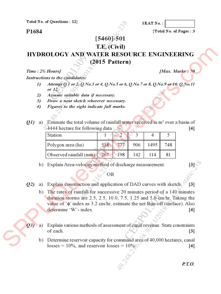 Be - Civil Engineering - Semester 5 - 2018 - November - Hydrology and ...