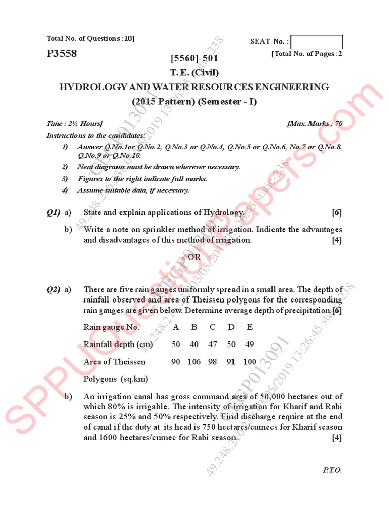 Be - Civil Engineering - Semester 5 - 2019 - May - Hydrology and Water ...