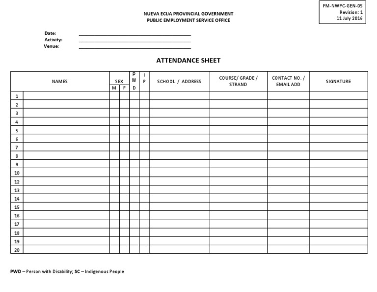 Attendance Sheet (MULTI) - Career Coaching | PDF