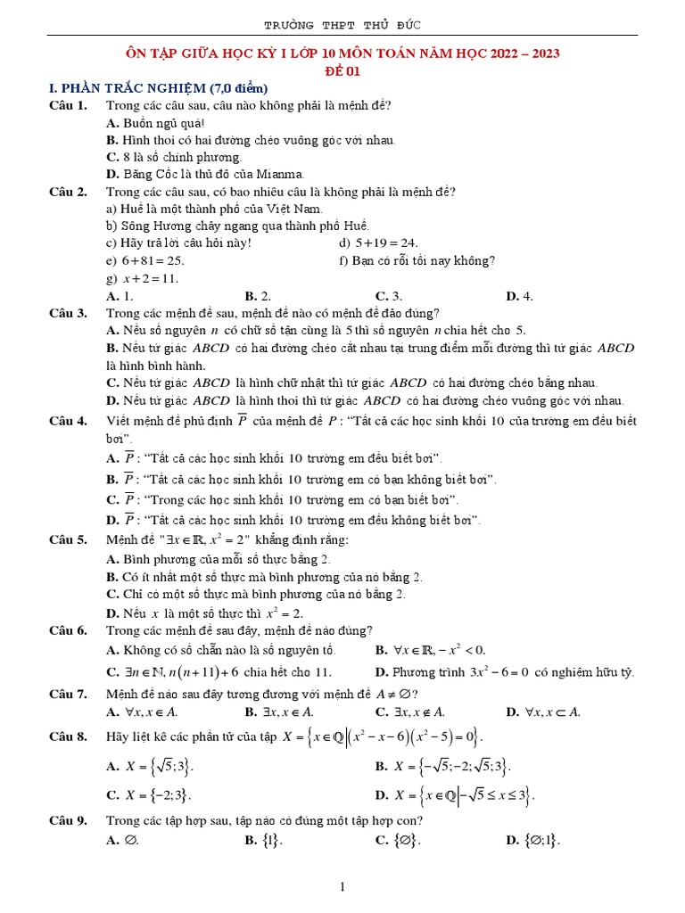 8 de On Tap Giua Ky 1 Toan 10 Nam 2022 2023 Truong THPT Thu Duc TP HCM | PDF