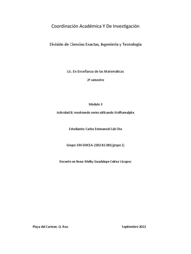 02 Emcea U3 A8 Carlos Cab | PDF | Series (Matemáticas) | Objetos ...