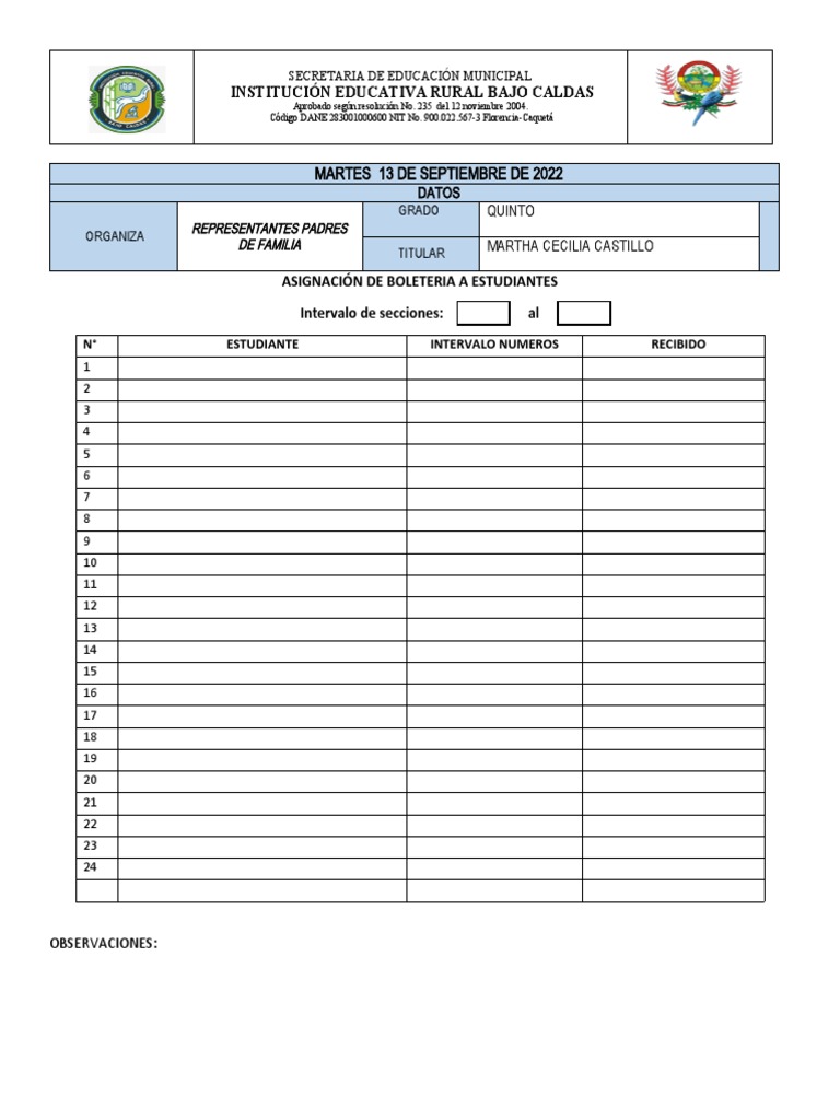 Formato Entrega de Boleteria | PDF