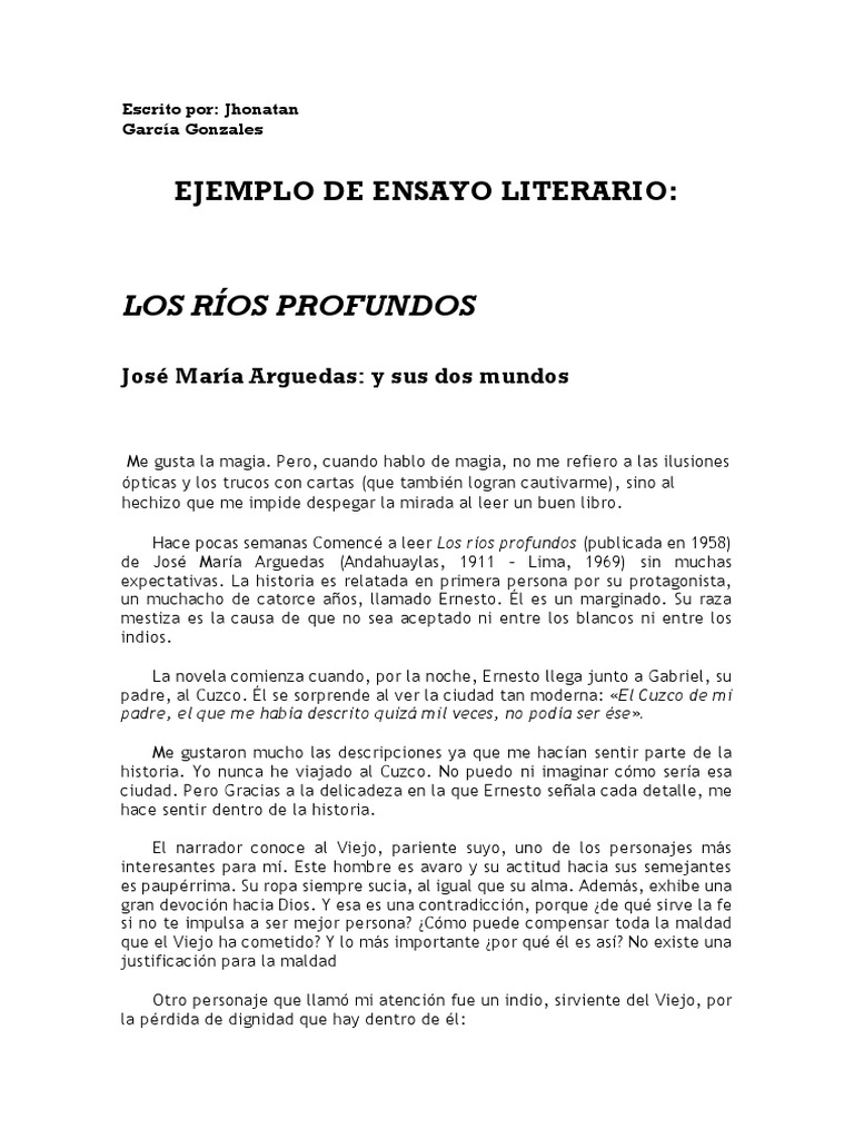 Ensayo Literario, Los Rios Profundos | PDF
