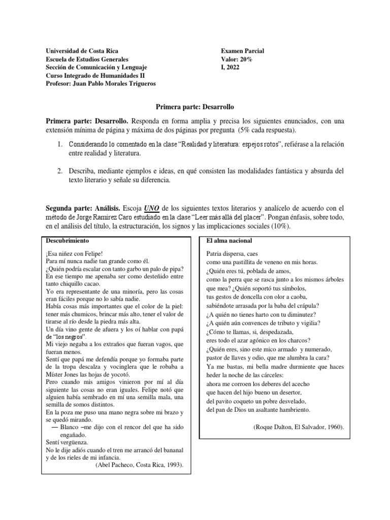 Examen Parcial H2 I 2022 | PDF