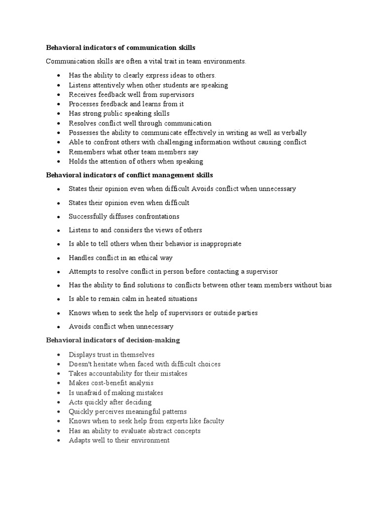 Behavioral Indicators of Competencies | PDF | Decision Making | Creativity