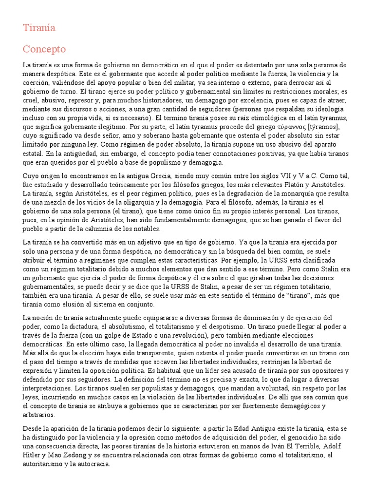 Definición y ejemplos de tiranía | PDF | Tirano | Gobierno