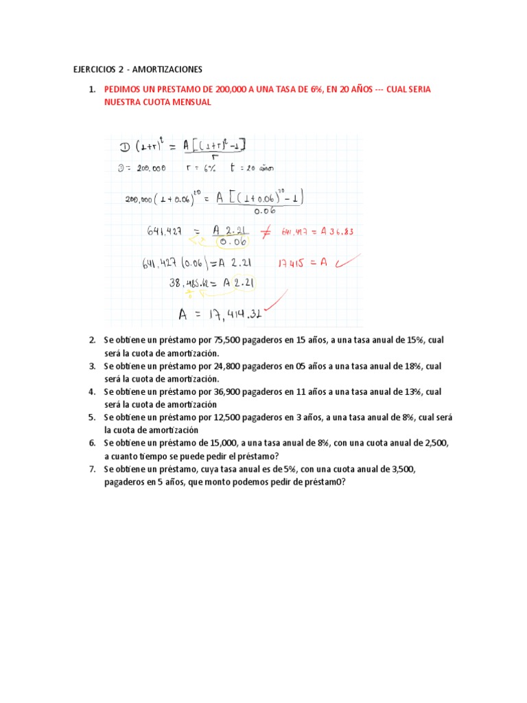 Ejercicios 2 - Amortizacion | PDF | Finanzas y dinero