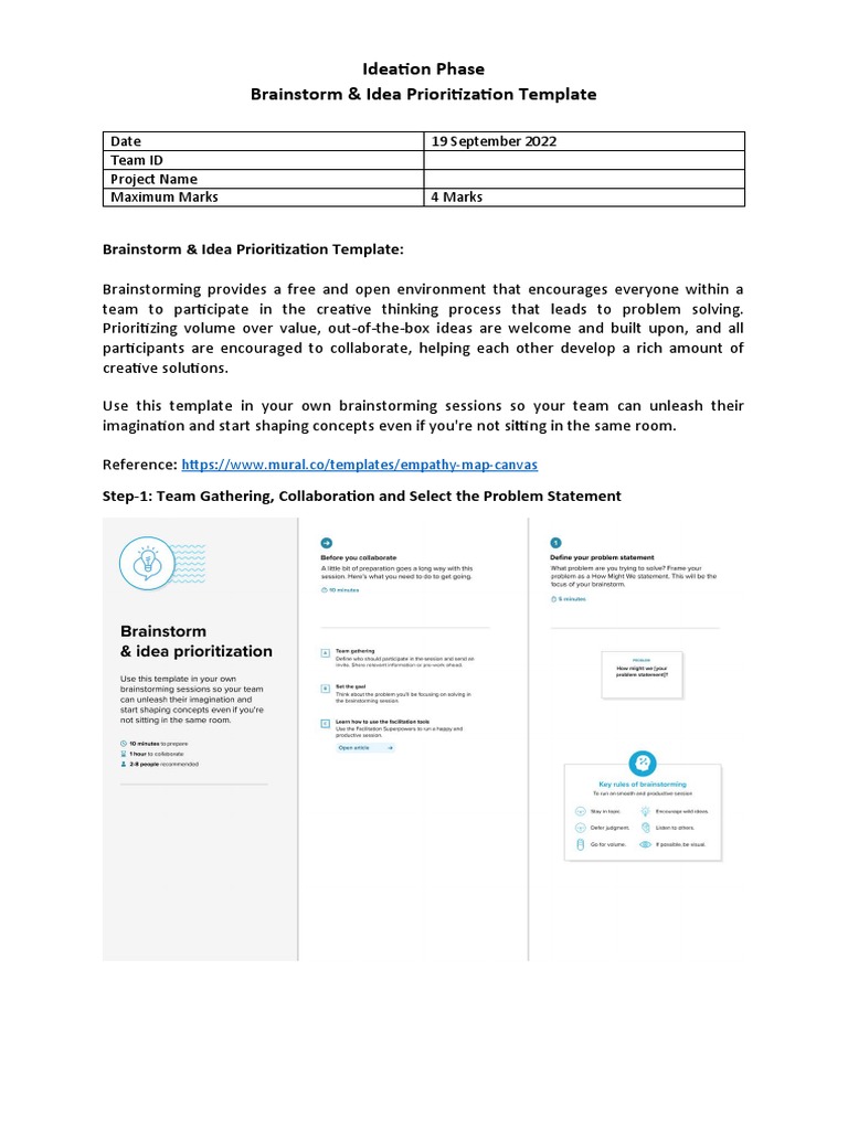 Brainstorming - Idea Generation - Prioritizaation Template | PDF