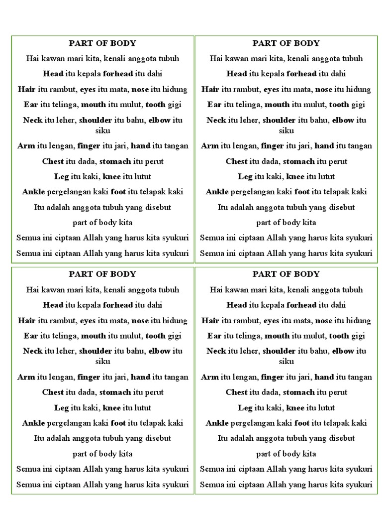 Lagu Part of Body | PDF