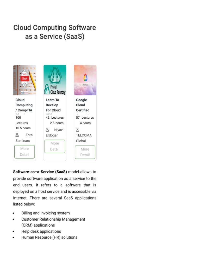 Cloud Computing Software As A Service Saas Pdf Software As A