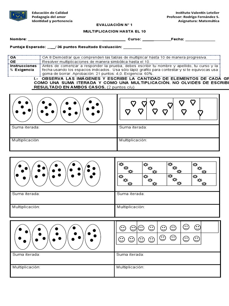 Prueba Matemática 4° Básico Lunes 25 de Abril | PDF | Multiplicación | Comunicación