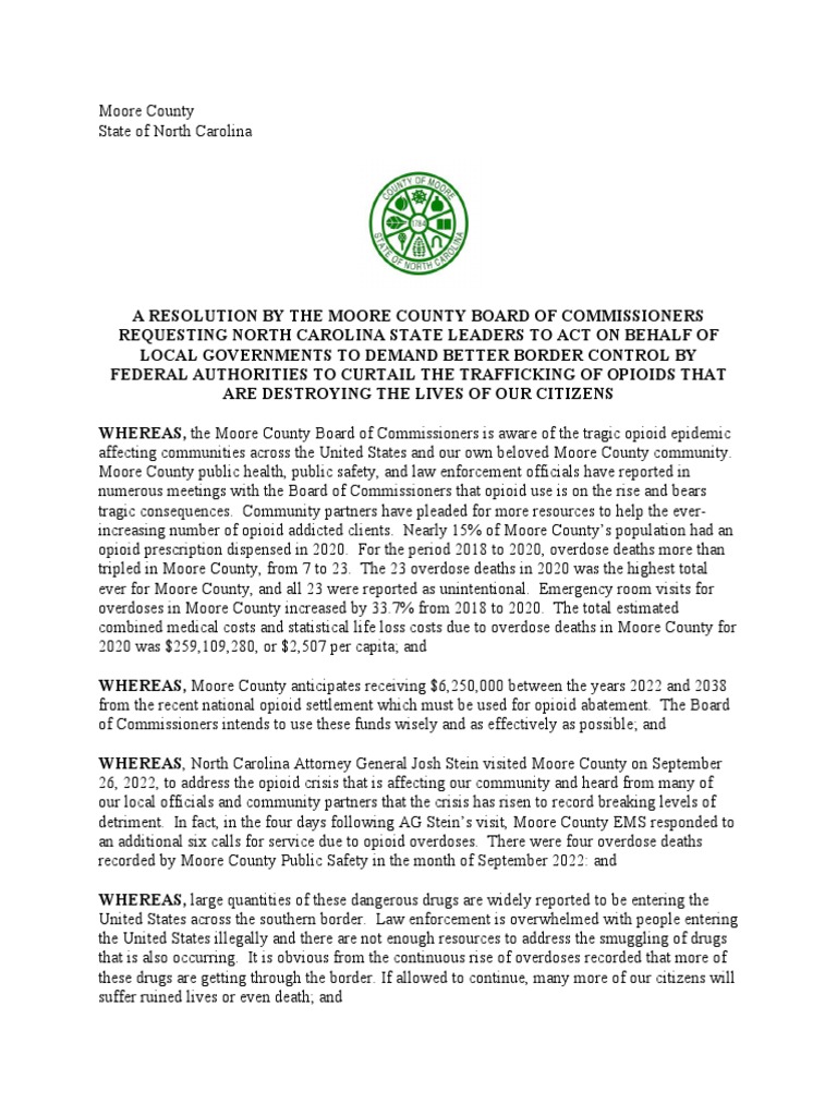 A RESOLUTION BY THE MOORE COUNTY BOARD OF COMMISSIONERS REQUESTING ...