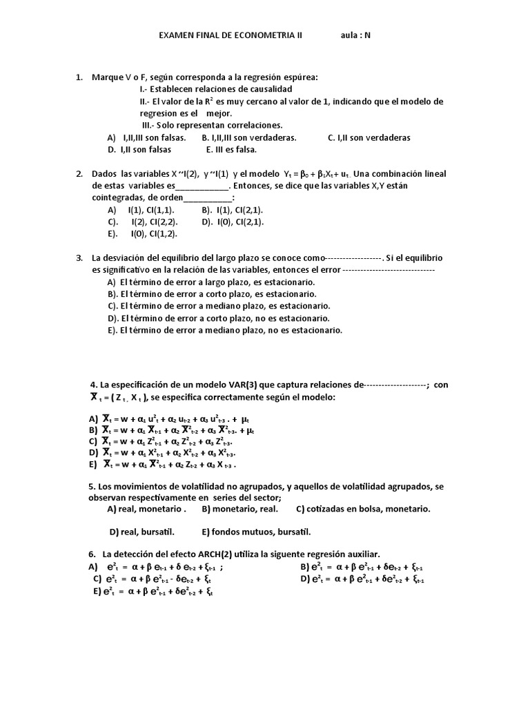 Examen Final de Econometría II | PDF | Estadísticas | Teoría estadística
