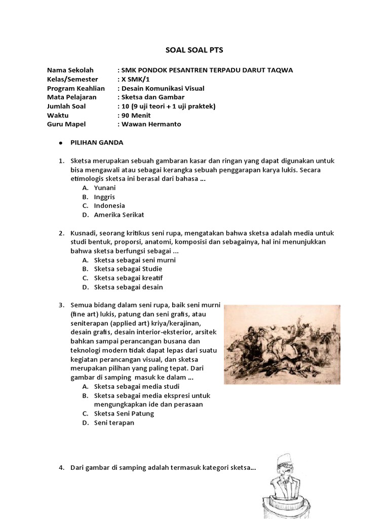 Soal PTS Dasar Sketsa Dan Gambar | PDF