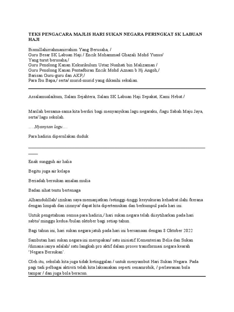 Teks Pengacara Majlis Hari Sukan Negara Pdf