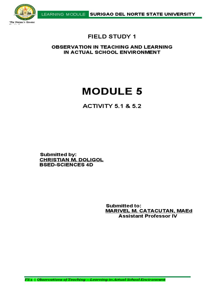 FS1 - M5 - Activity 5.1 & 5.2 | PDF | Classroom Management | Learning