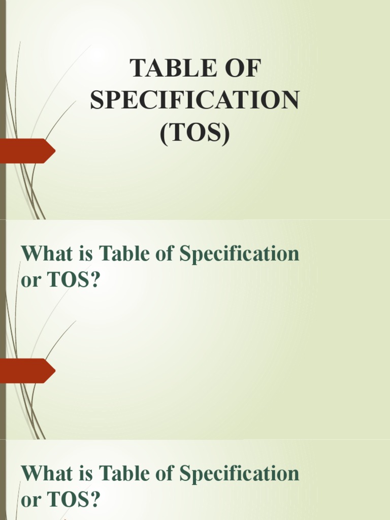 Table of Specification (TOS) | Download Free PDF | Science | Cognition