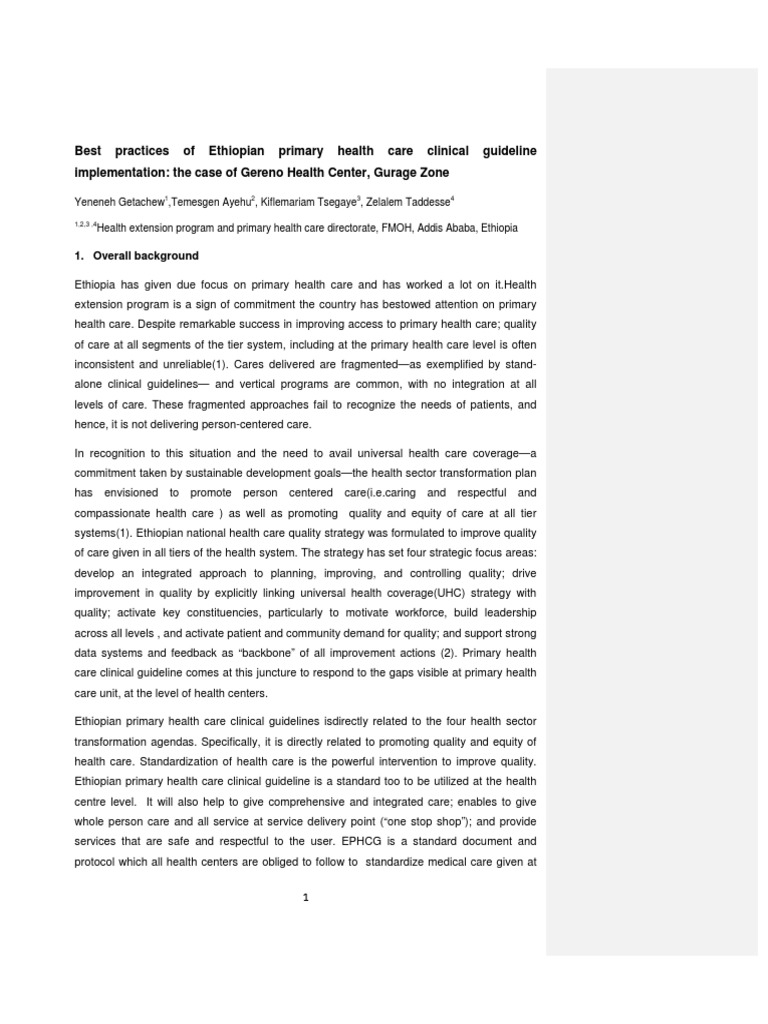 EPHCG Implementation at Gereno Health Center | PDF | Health ...