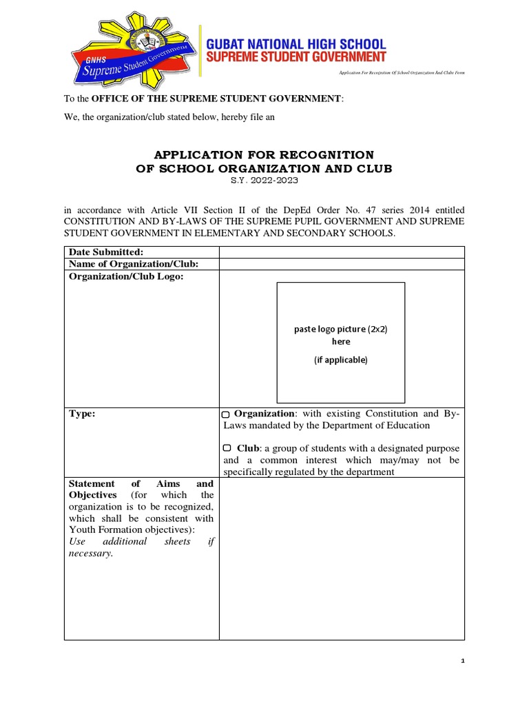 Application For School Org Recognition S.y.2022 2023 | PDF | By Law ...