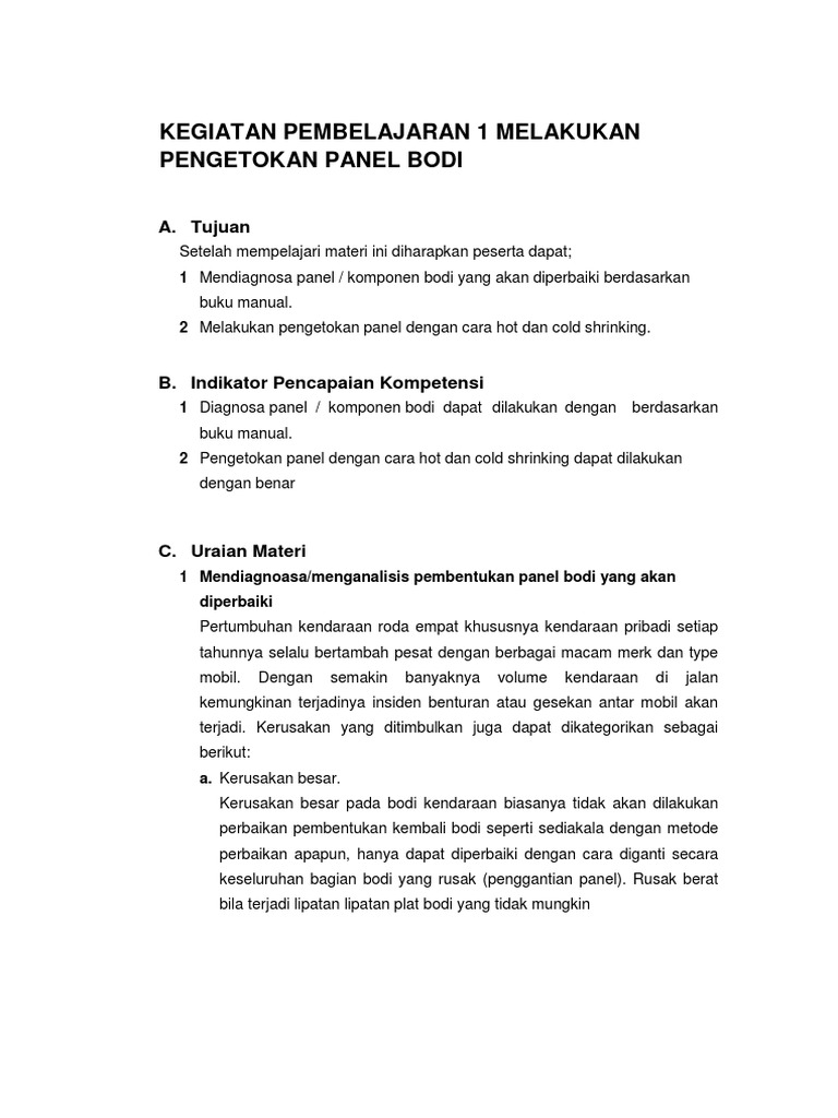 Melakukan Pengetokan Panel Bodi | PDF | Teknologi & Rekayasa