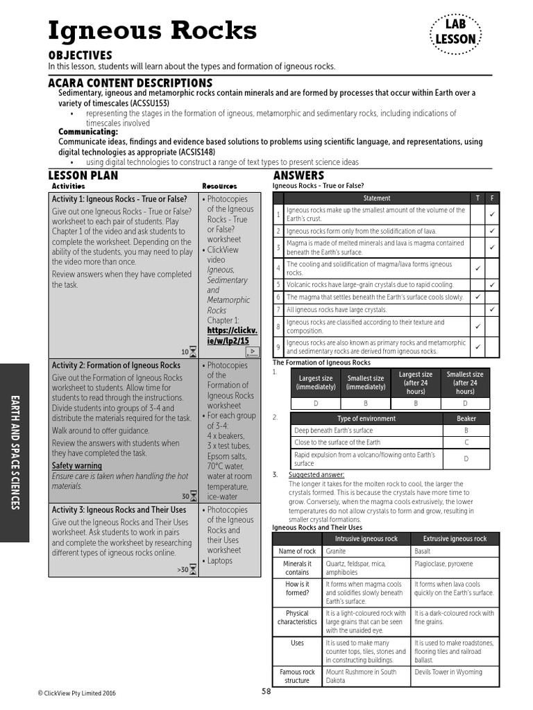 Year 8 Lesson Plan - Igneous Rocks | PDF | Rock (Geology) | Igneous Rock