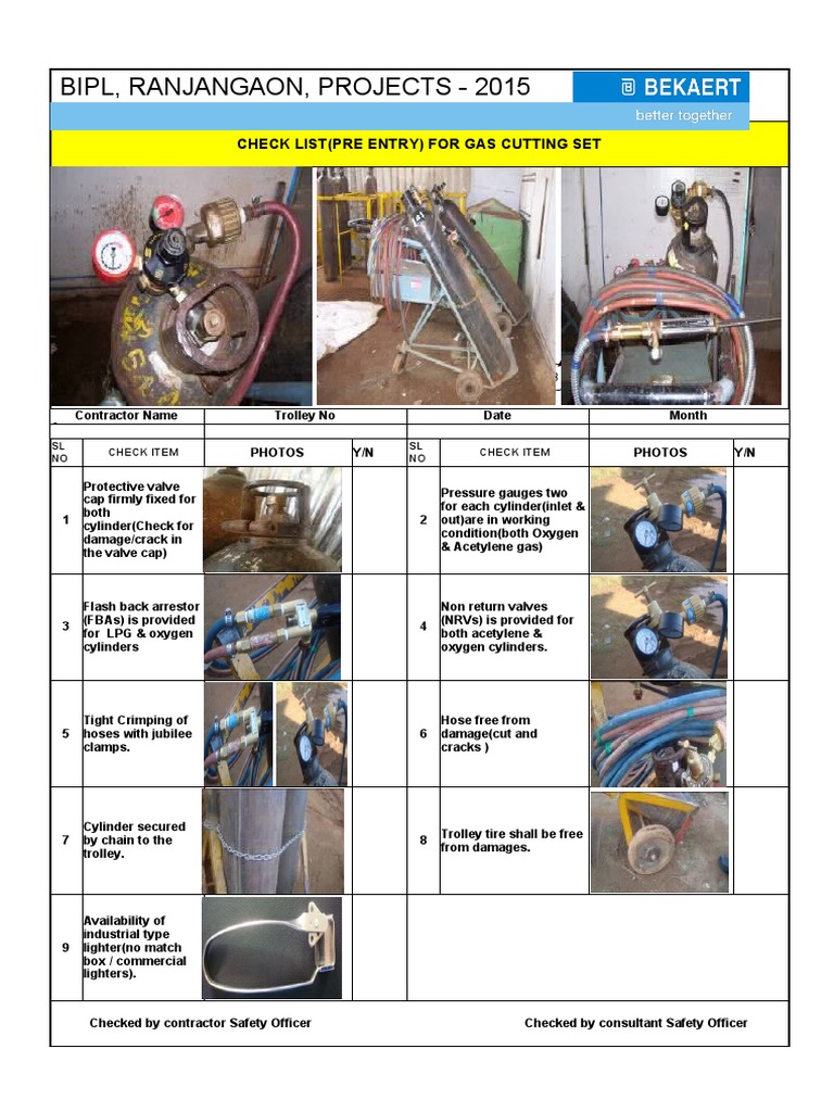 CHECK LIST(PRE ENTRY) FOR GAS CUTTING SET | PDF