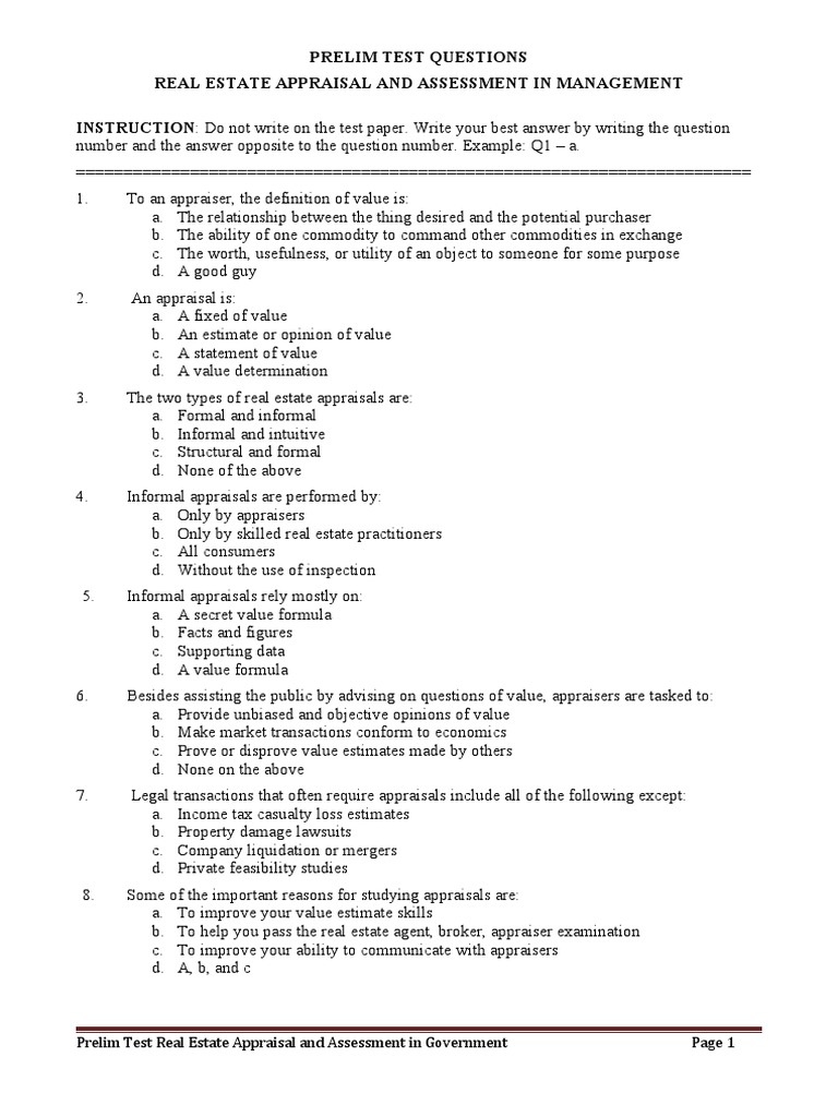 Test Exam Appraisal | PDF | Real Estate Appraisal | Value (Economics)