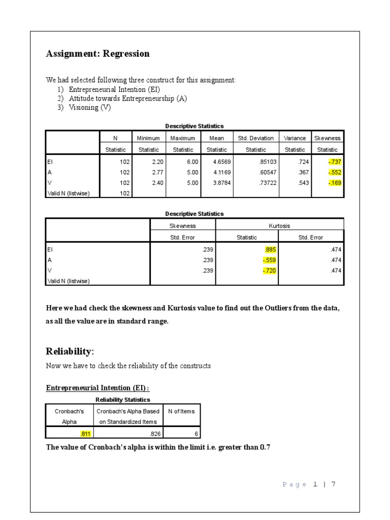 Assessment Regreeson | PDF | Cronbach's Alpha | Regression Analysis