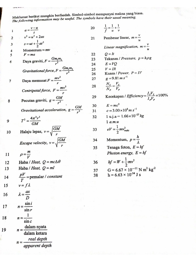 List of Formula Fizik KSSM | PDF