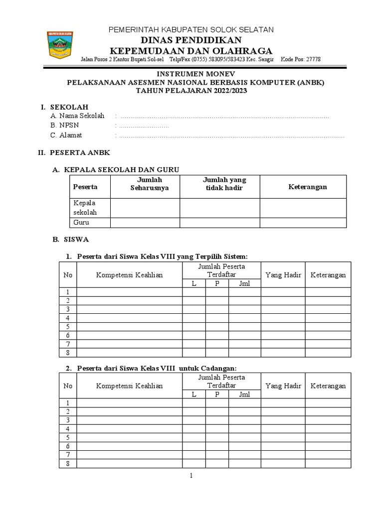 Instrumen Monev ANBK SMP 2022 | PDF