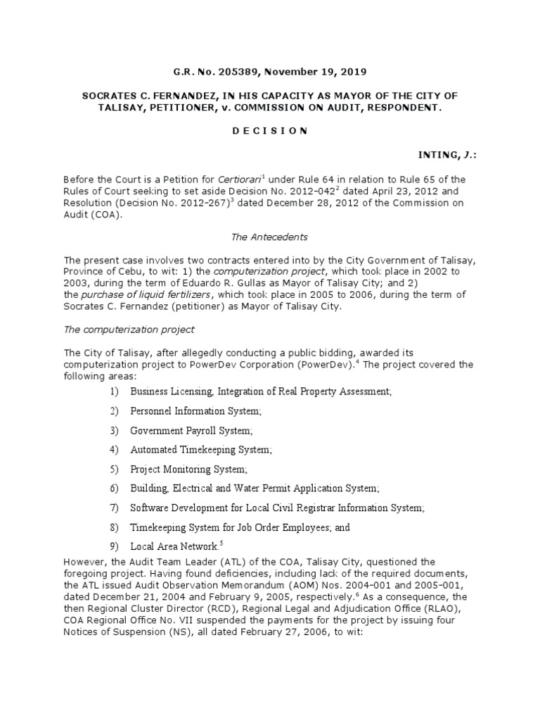 Fernandez vs. COA | PDF | Legal Liability | Procurement