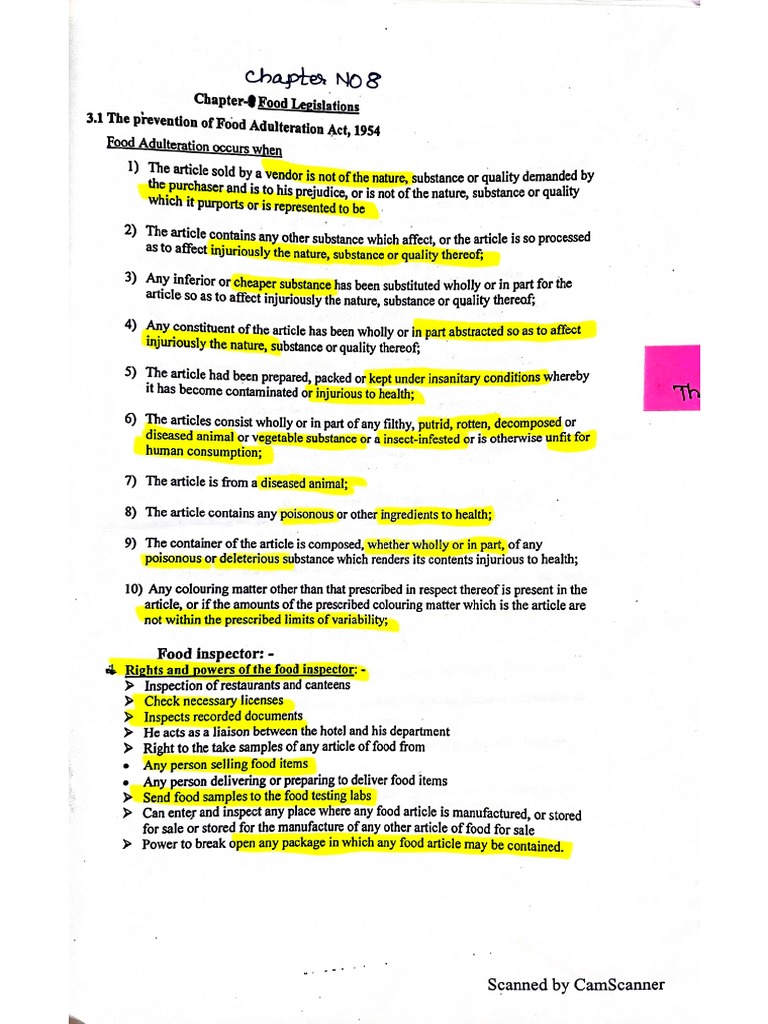 Chapter 8 Hotel Law Food Legislation | PDF