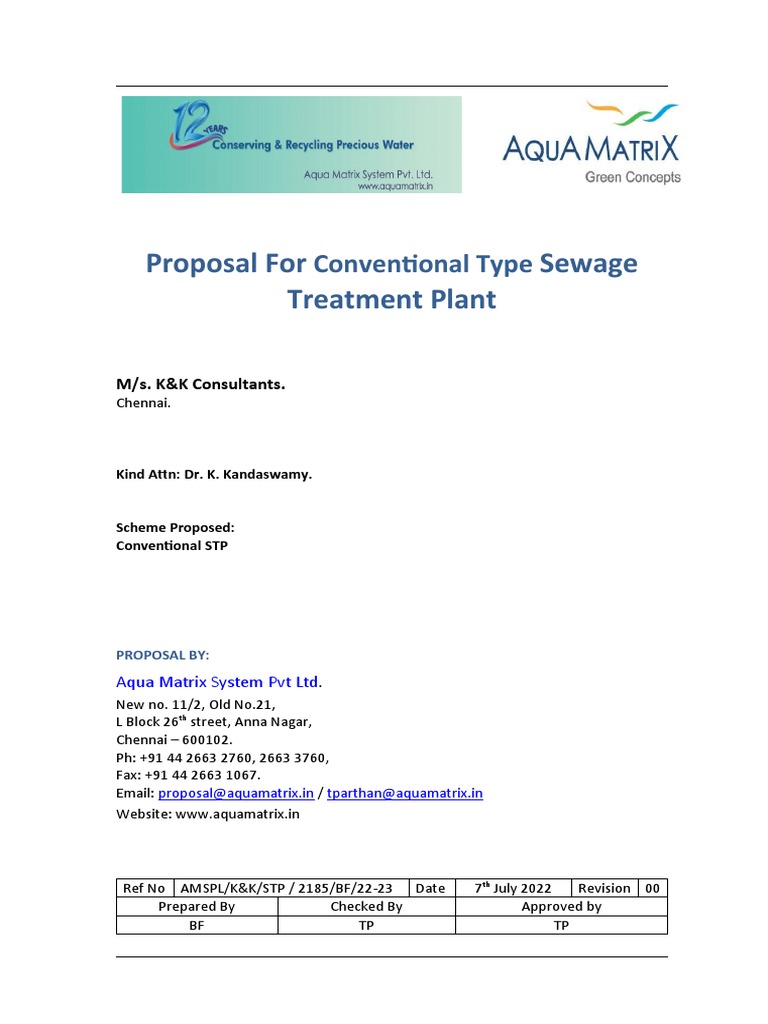 Conventional STP 400 KLD | PDF | Sewage Treatment | Chemistry