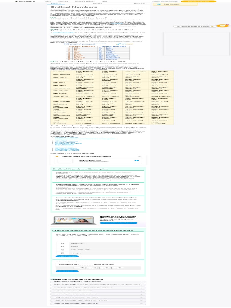 Ordinal Numbers - Meaning, Examples - What Are Ordinal Numbers | PDF ...