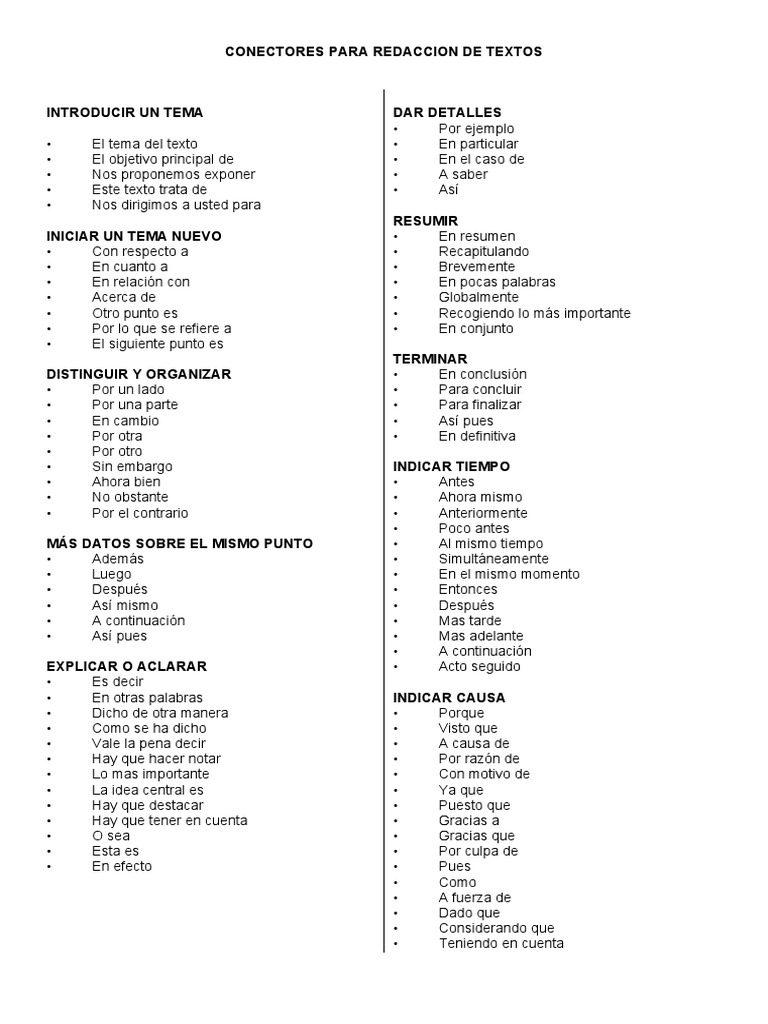 Conectores para Redaccion de Textos | PDF