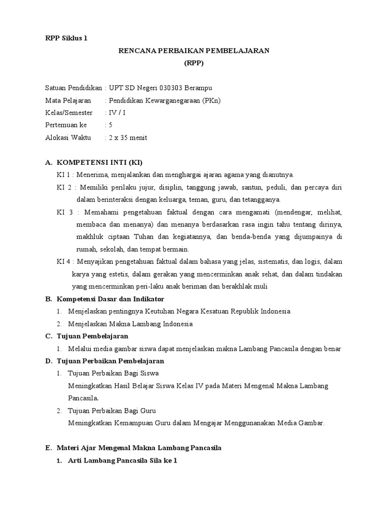 RPP Siklus 1 | PDF