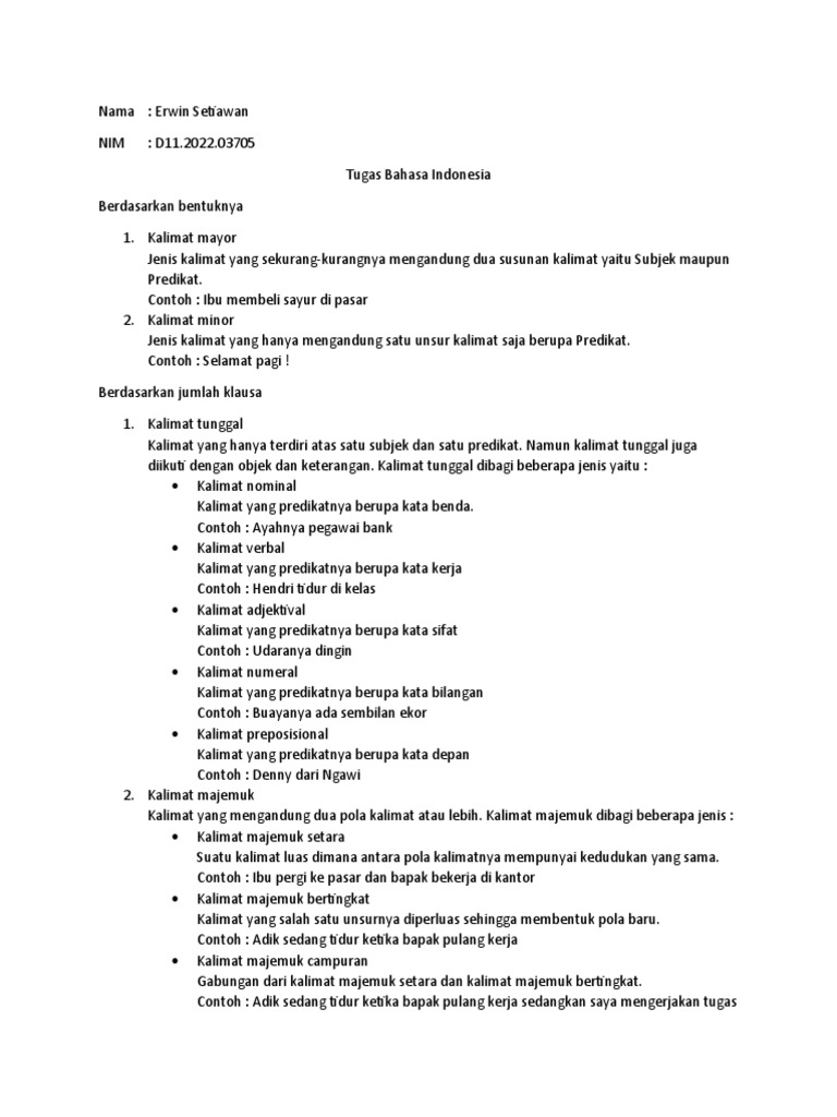 Tugas B.ind Macam Kalimat | PDF