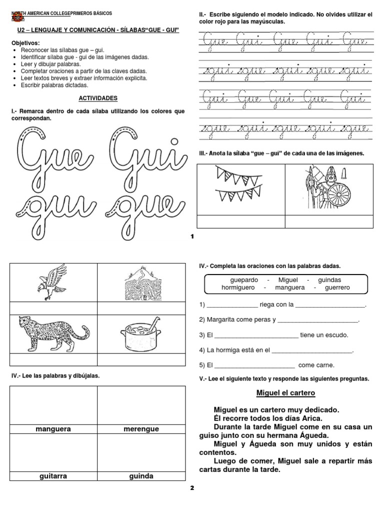 Lenguaje U2 Silabas Gue Gui | PDF | Comida y bebida | Cocinando